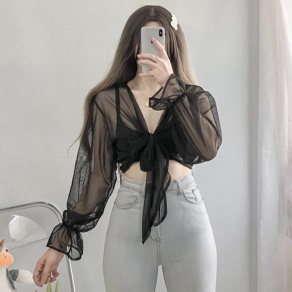[THCB] Nery Summer Mesh Wrap/Tie See Through Top (INNER NOT INCLUDED ...