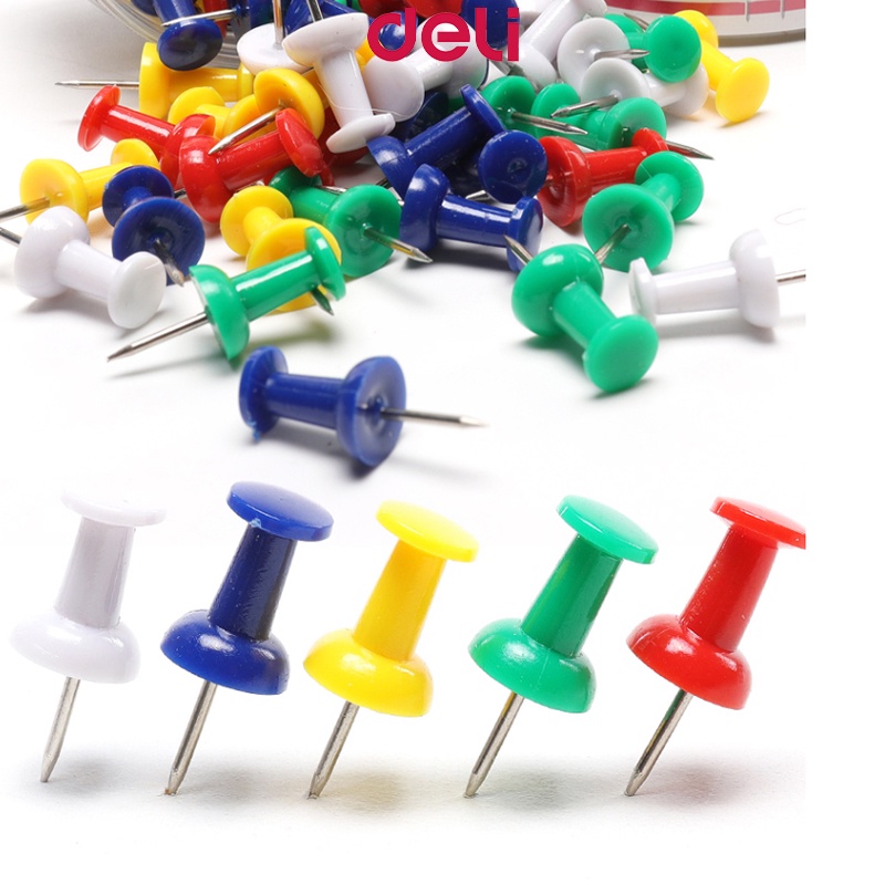 Deli 35/100pcs Push Pins 5 colors Push Pin Cute Thumb Tacks Set E0031 ...