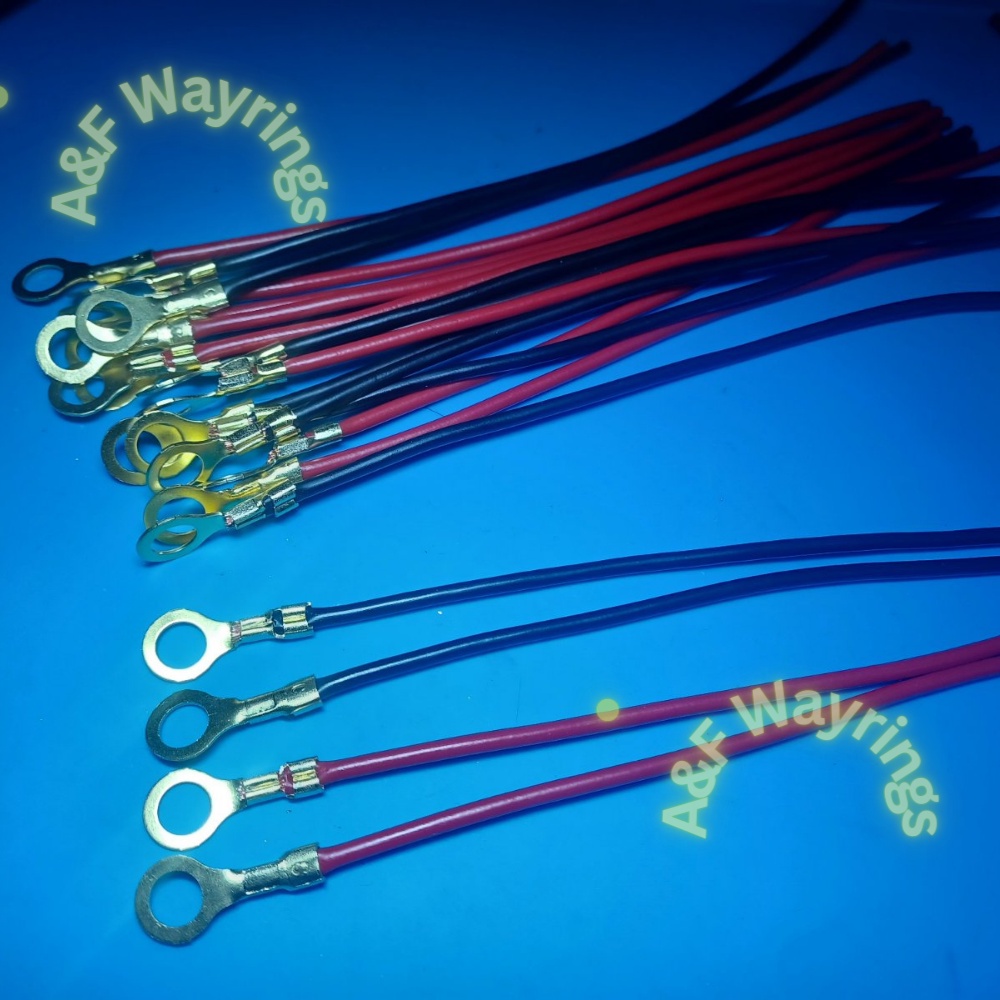 EYE TERMINAL with WIRE CRIMPED, BLACK/RED COLOR, BATTERY TERMINAL, 1/4 ...