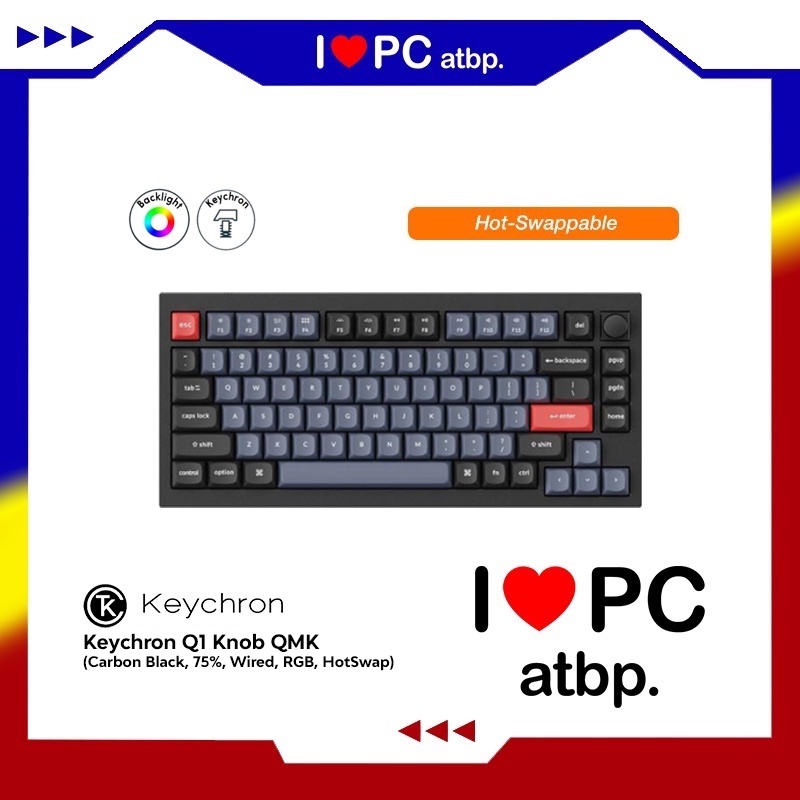 Keychron Q1 Knob QMK Mechanical Keyboard (Carbon Black, 75%, Wired, RGB ...