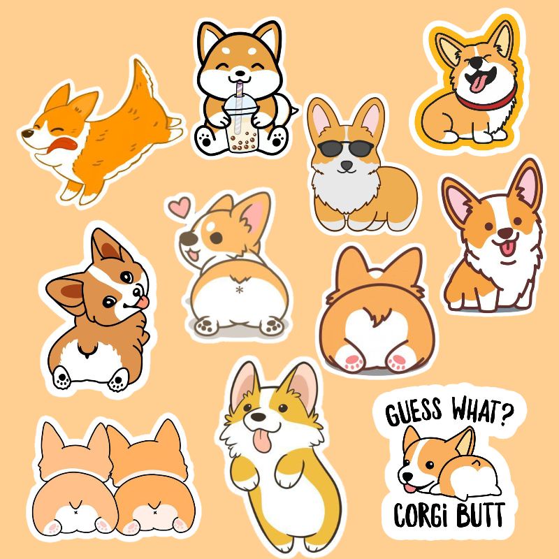 Cute Corgi Stickers | Vinyl Matte Laminated Waterproof and Scratchproof ...