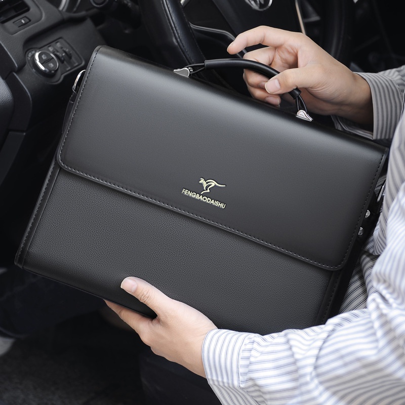 Business Men's Handbag Large Capacity Leather Briefcase Office Work ...