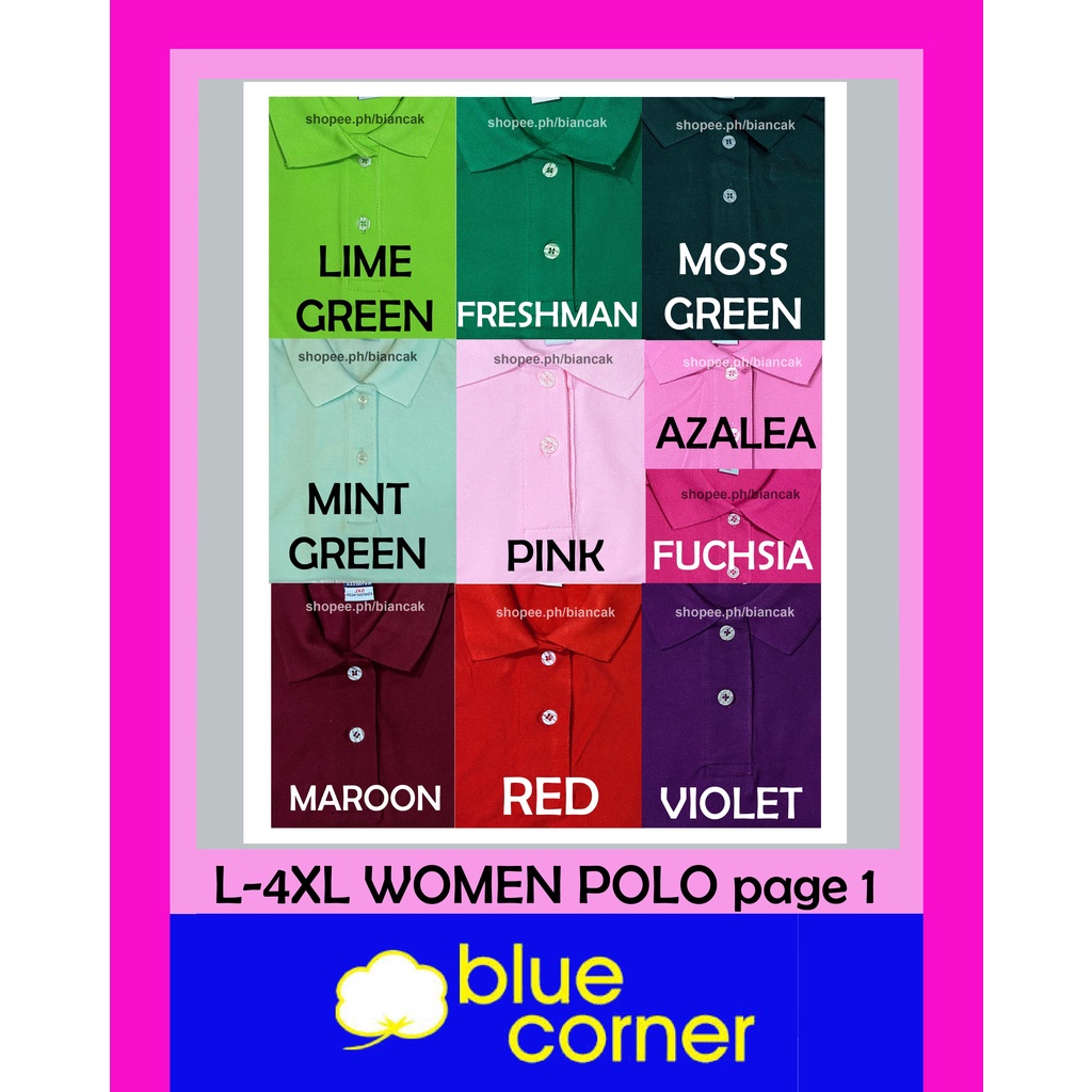 ORIGINAL BLUE CORNER WOMEN POLO L XL 2XL 3XL 4XLBLUE GREEN PINK MAGENTA ...