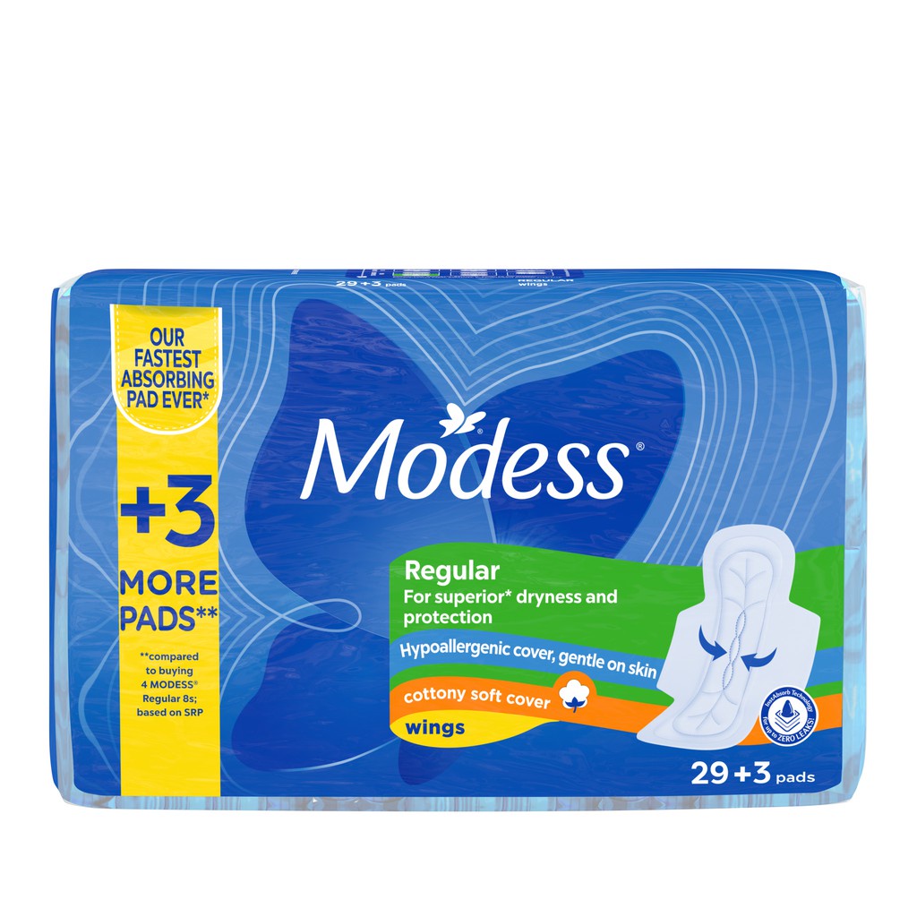 Modess Regular Cottony Soft with Wings Sanitary Napkins 32s | Shopee ...