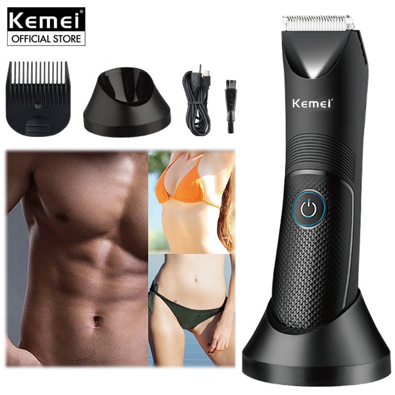 Kemei Groin Area Hair Trimmer Waterproof Wet Dry Clippers Pubic Armpit Body Razor Km-1838 ...