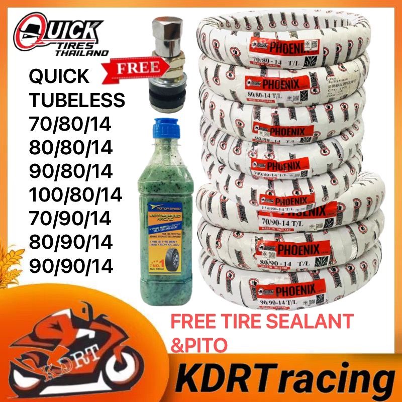 QUICK FREE TIRE SEALANT & PITO TIRE PHOENIX TUBELESS By 14 70/80/14 80 ...