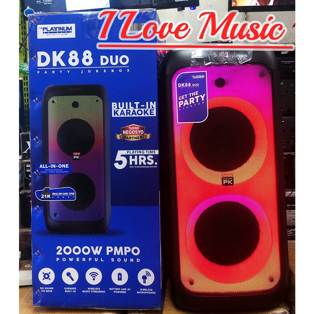 Platinum DK88 Party Jukebox Speaker w/ Built-in Karaoke with songs - Partybox LED w/ 2 wireless ...
