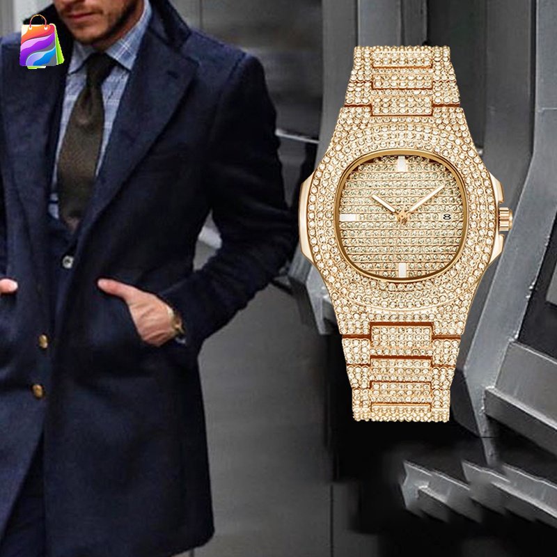 Fashion Watches iced out Men's Watches Ice Cream Quartz Analog Watch ...
