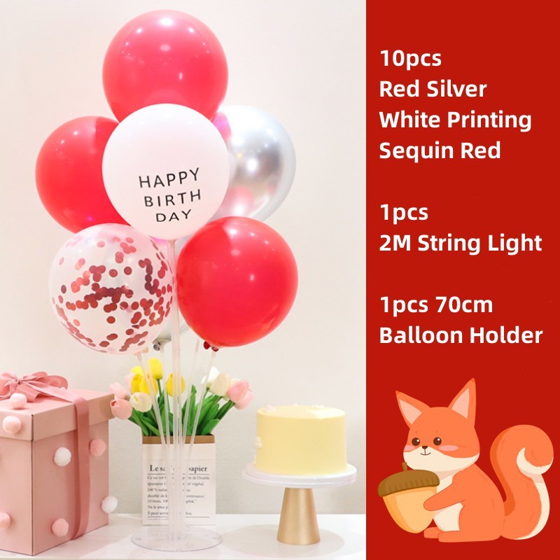 12pcs Balloons Set With Balloon Stand Holder LED Light Birthday ...