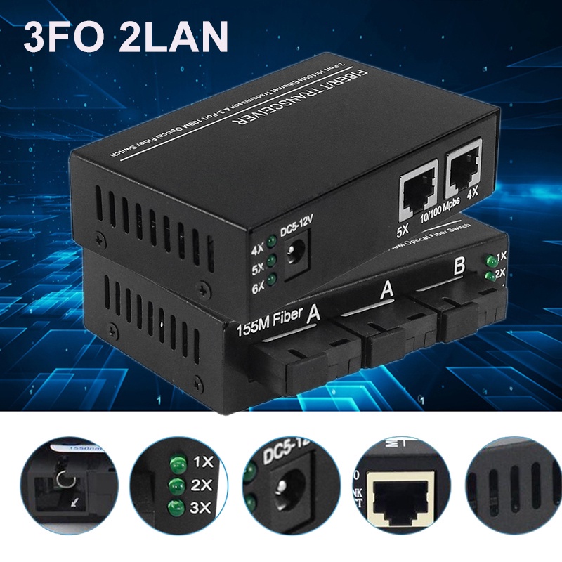3f2e Fiber Optic Media Converter Switch Fiber 2 Rj45 And 3 Sc Port 10/ ...