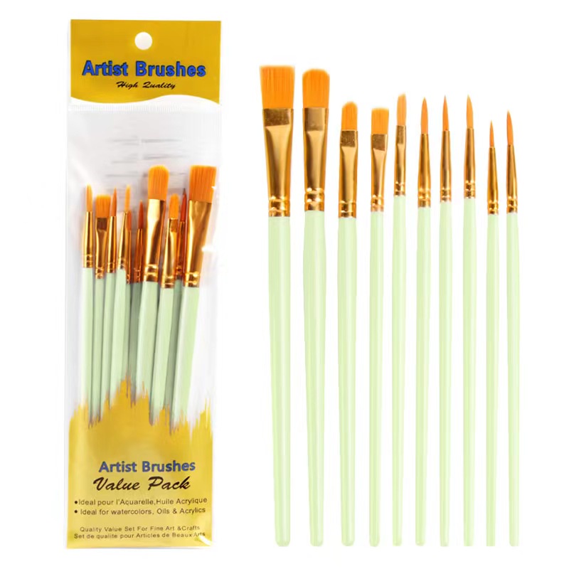 In Stock 10 Piece Paint Brush Set Multi Medium Brushes with Nylon ...
