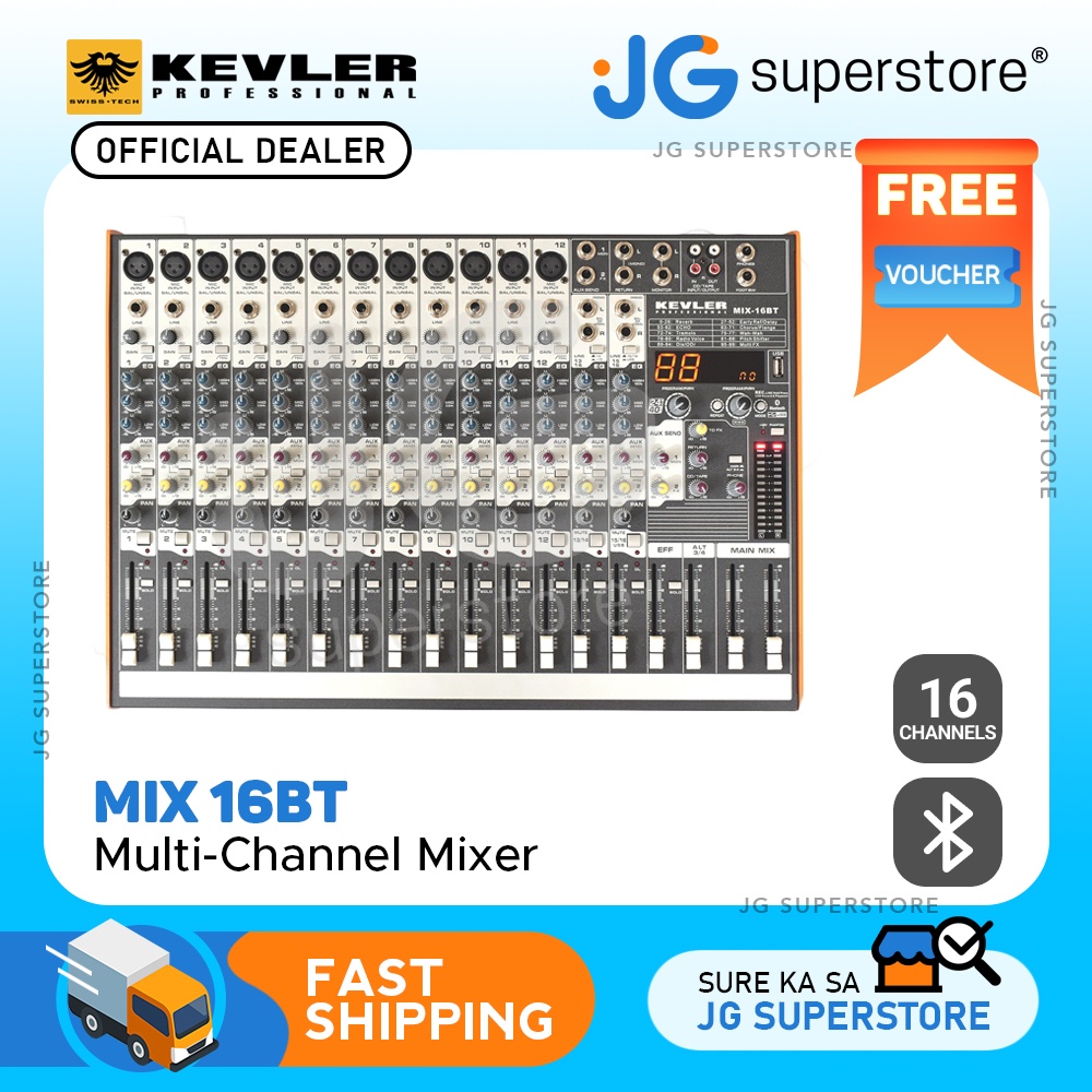 KEVLER MIX Series 16-Channel Mixer with USB, Bluetooth and MP3 Playback ...
