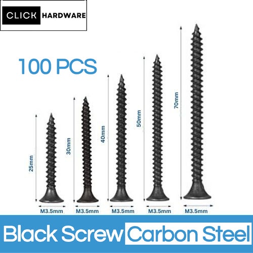 BLACK SCREW for wood and metal 1 inch to 3 inches Flat Self tapping ...
