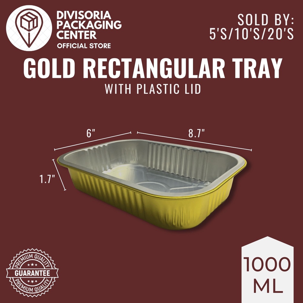 [5-20pcs] Gold Aluminum Tray | Pan With Hard Plastic Lid [REC200/300/450/750/1000/3500ML ...