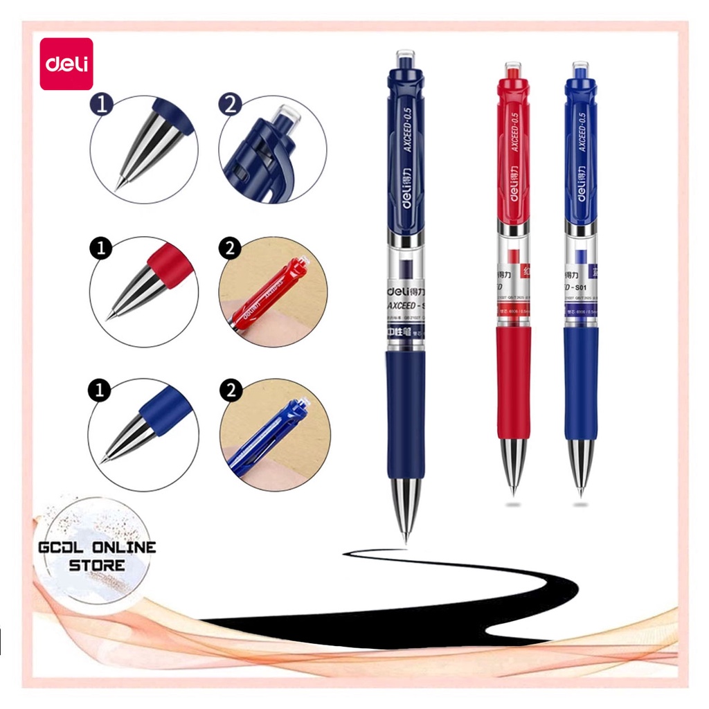 Deli S01 Lineflow Gel Ink Pen 0.5 MM Retractable Gel Ink Pens School Office Writing Stationery ...