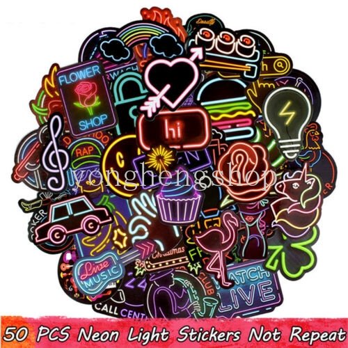 50pcs/set Colorful Neon Lights World Map Unicorn Sticker Random Decal ...
