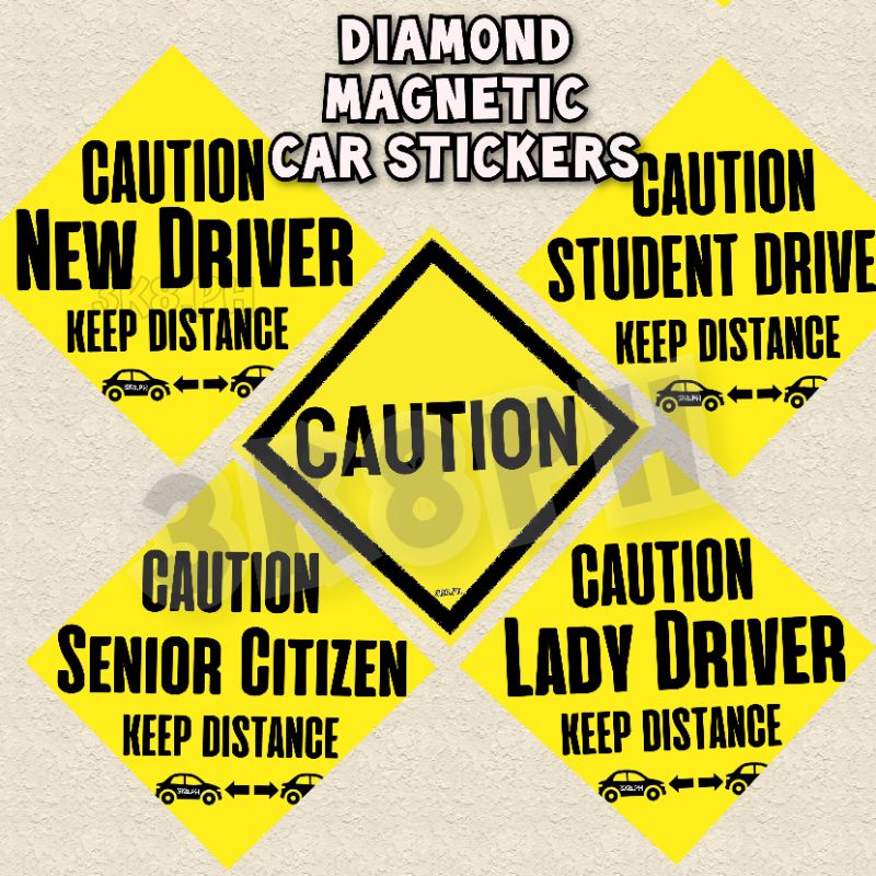 YELLOW DIAMOND MAGNETIC CAR STICKER | CAUTION NEW DRIVER, Student ...