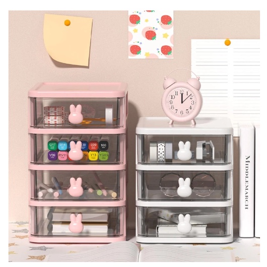 Rabbit Design Desktop Stationery Transparent Storage Box Drawer Rack ...