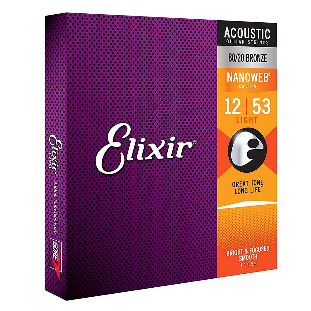 ELIXIR 11052 Nanoweb 12-53 Coating 80/20 Bronze Acoustic String Light 6 ...