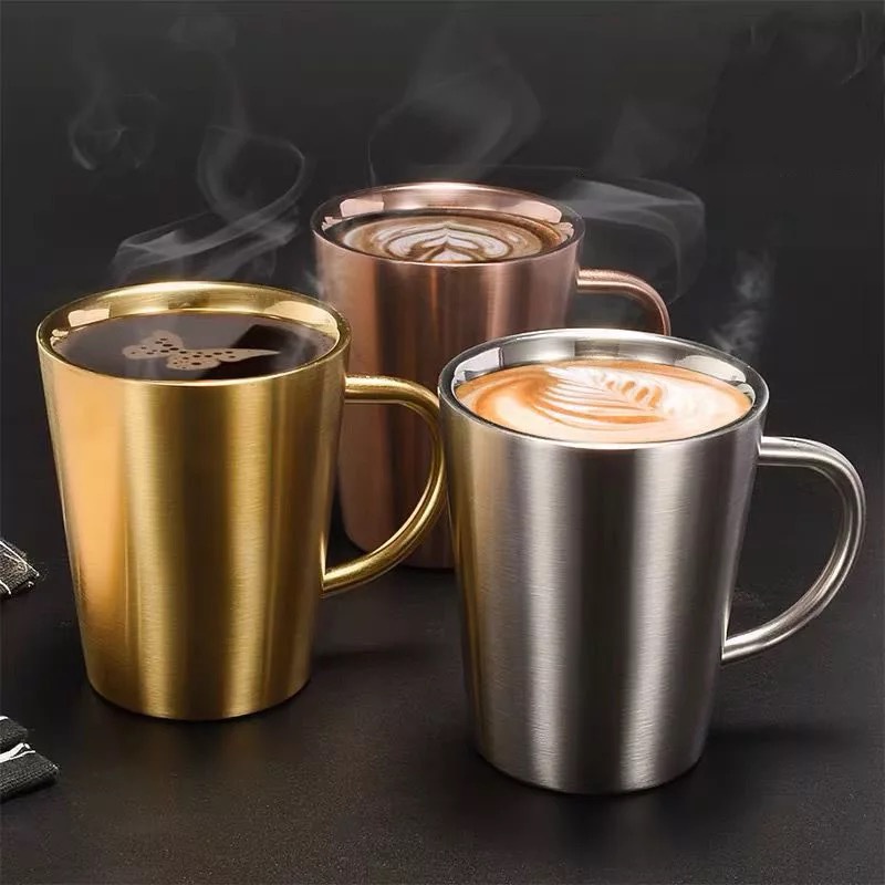 300ml 304 Stainless Steel Coffee Mug Double Anti-Scald Cup Beer/Water ...