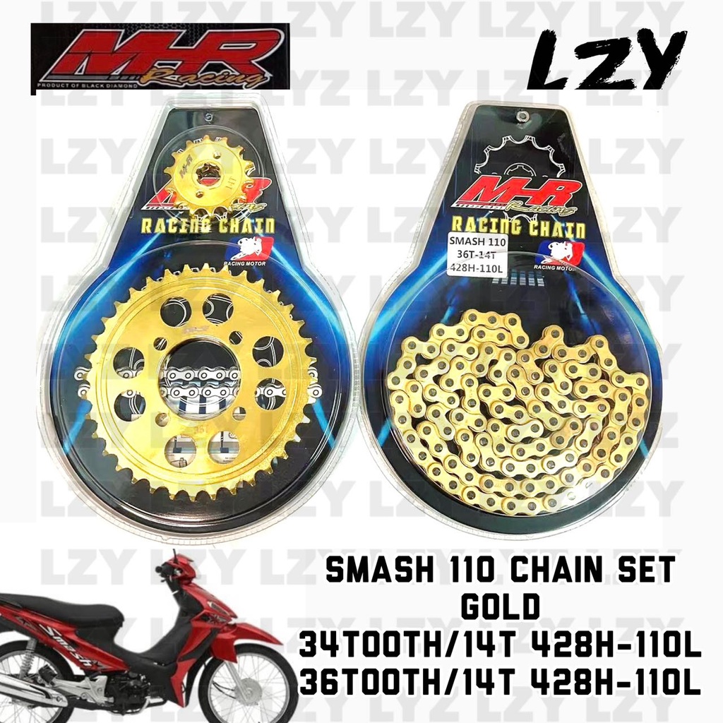 MHR Smash 110 Sprocket Gold Chain Set Motorcycle (34T-14T / 36T-14T X ...