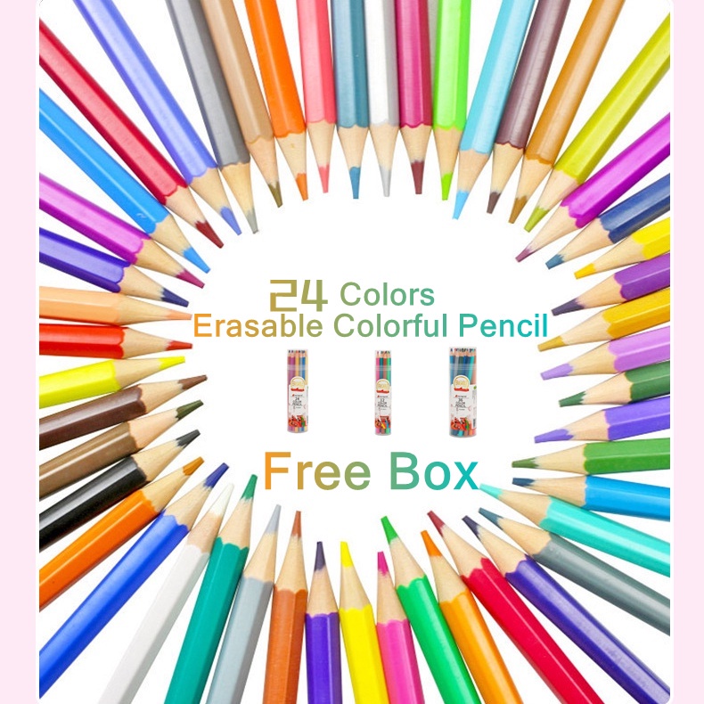 12 / 24 Colors Erasable Colorful Pencil Triangle Rod School Students ...