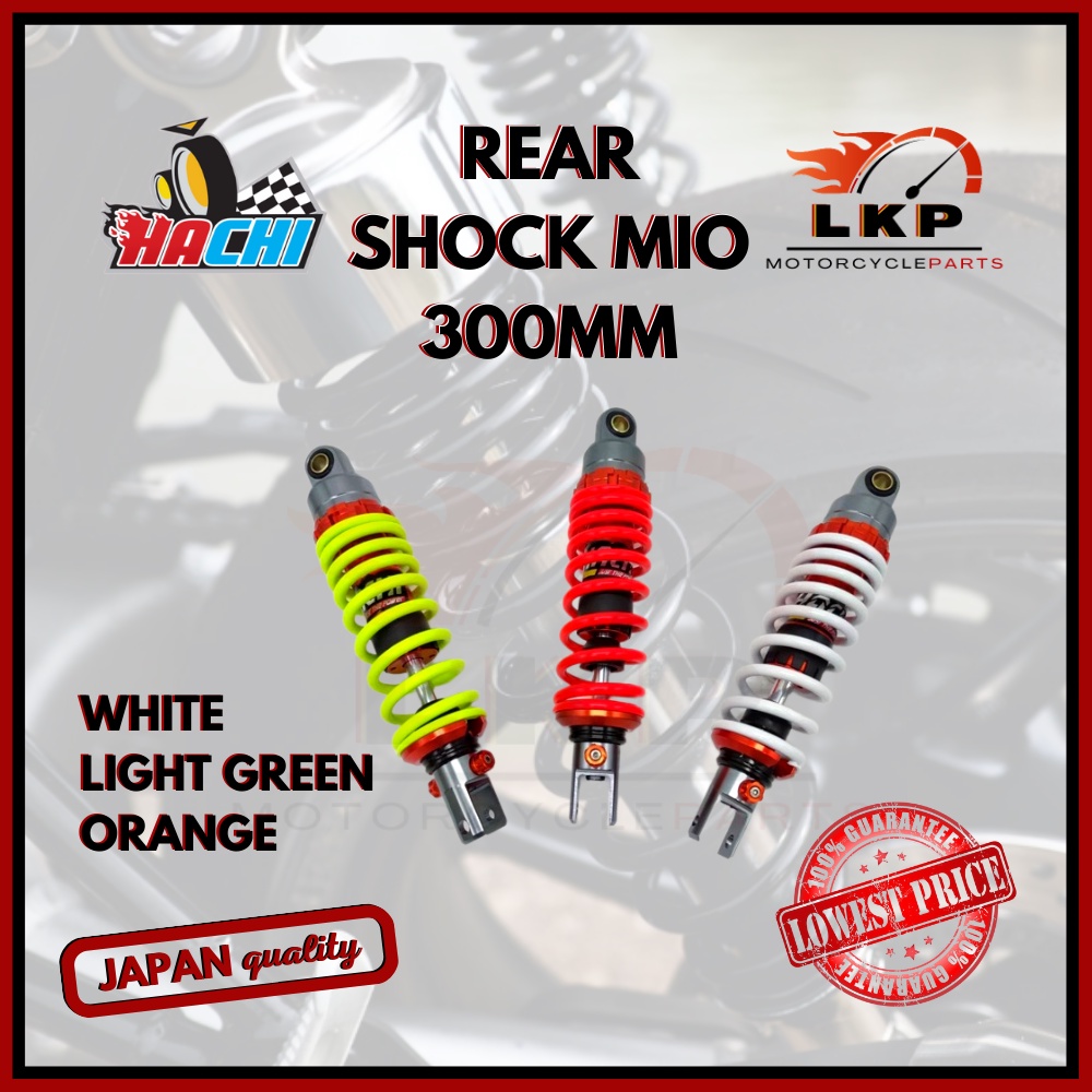 HACHI MOTORCYCLE PARTS REAR SHOCK MIO 300MM WHITE / ORANGE / LIGHT ...