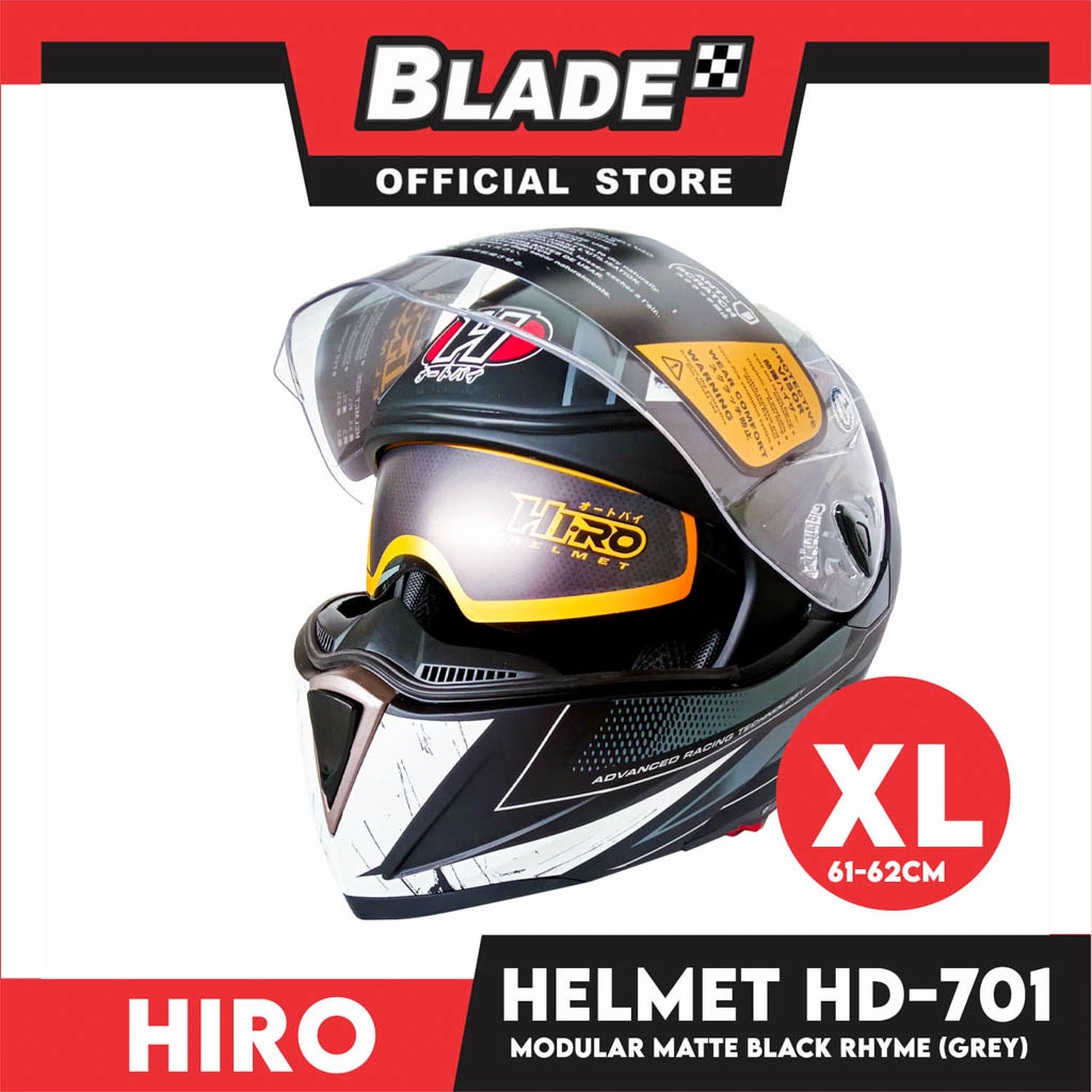 HIRO Helmet FU (XL) HD-701 Matte Black Rhyme Grey Color (Modular ...