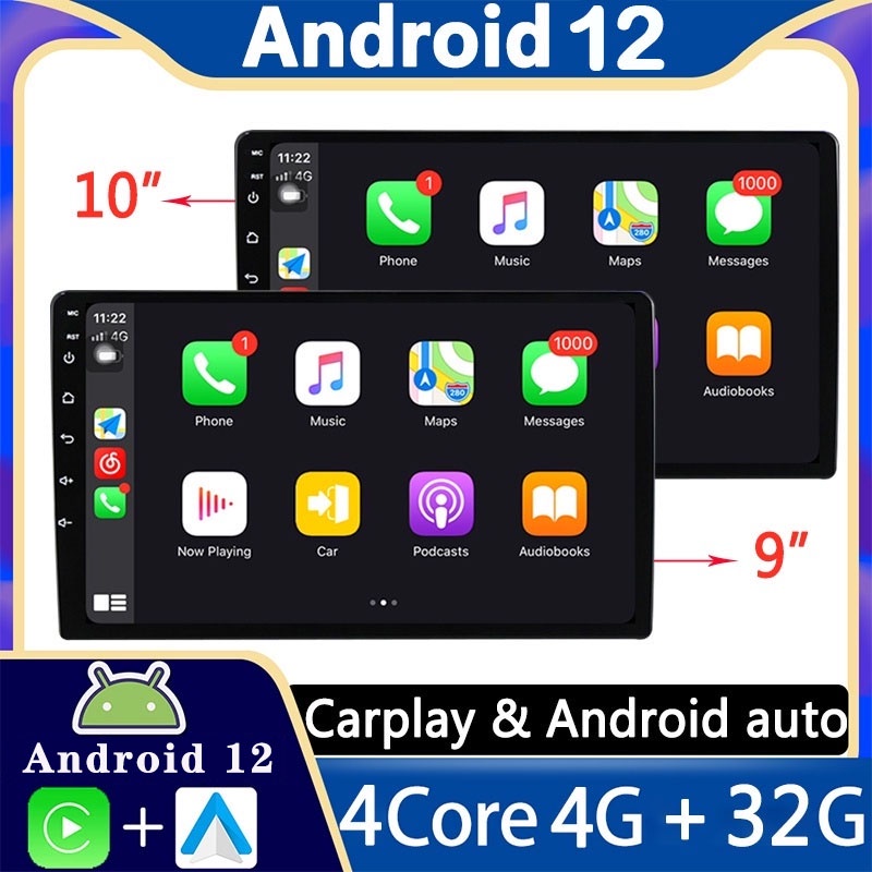 (4GB+32GB) 9"/10" Android 12 Car Stereo 2din with Apple Carplay WiFi ...