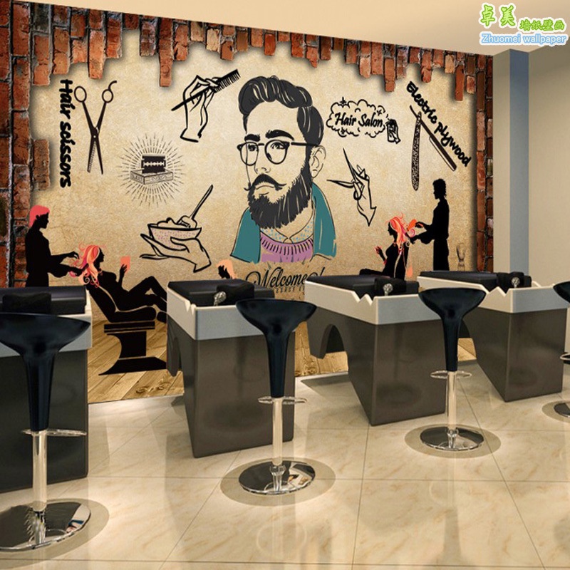 140x70cm Wallpaper for barber shop, hair salon, 3d fashion, creative ...