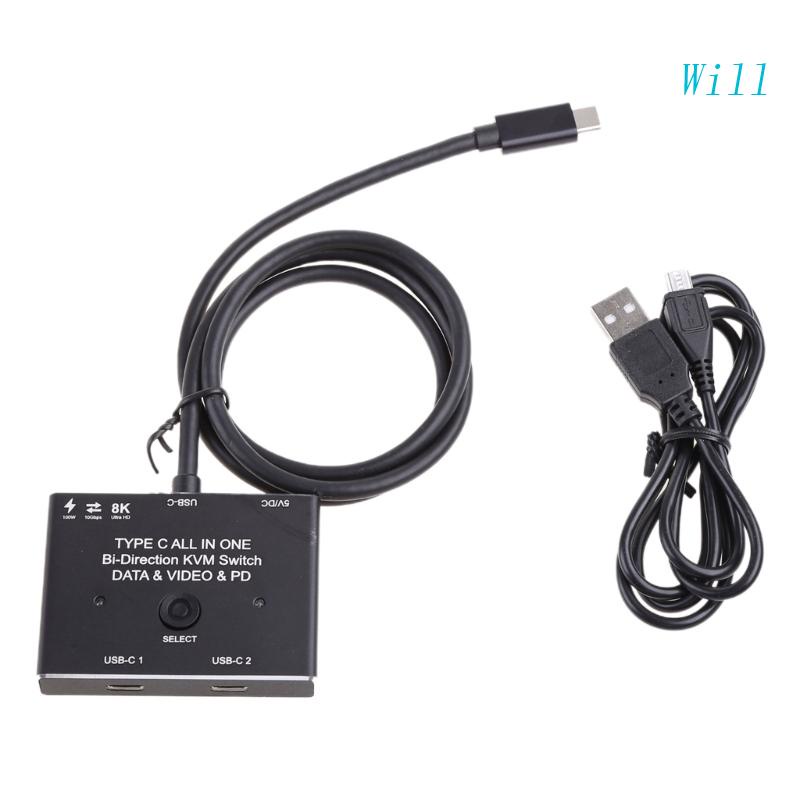 Will Kvm Type C Two Way Switch 1x2 2x1 Usb 3 1 Usb C Splitter Data Video Switcher 8k Shopee