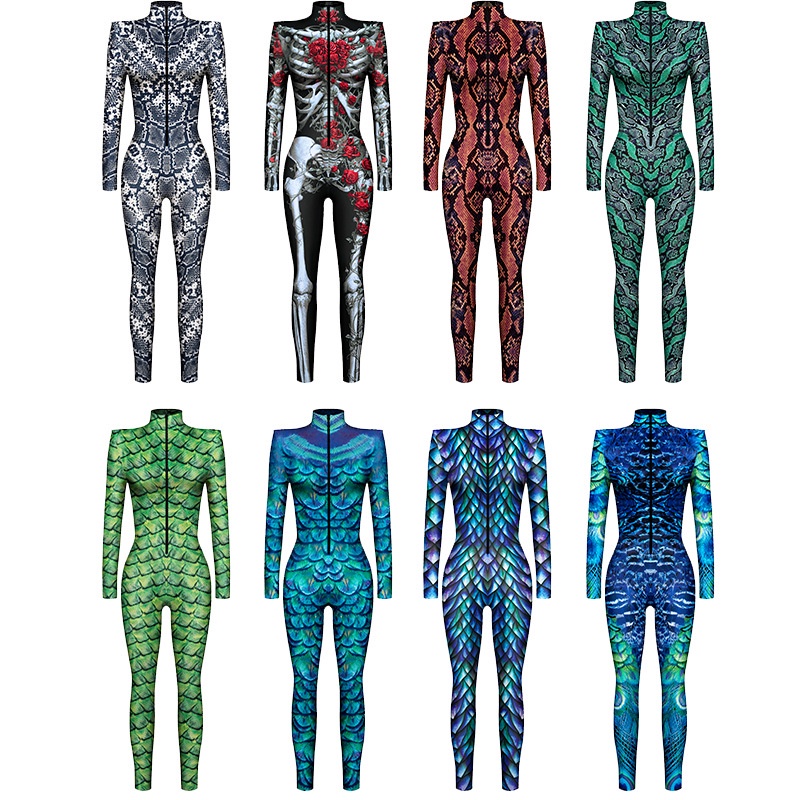 Adult's Cosplay Costume Fish Scale Body Skeleton Series 3D Digital ...