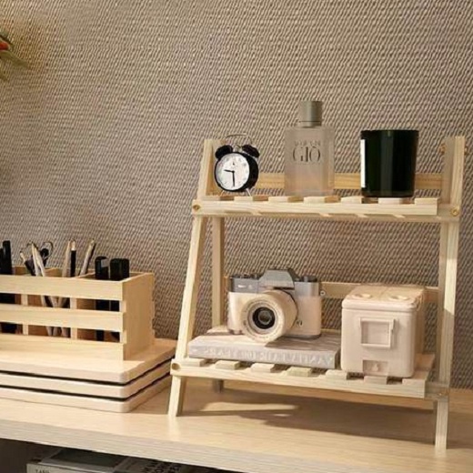 Double Layer Collapsible Wooden Shelf Durable Shelf Flowerpot Spice ...