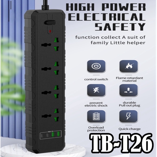 TB-T26 3.1A Universal Power Socket Extension With 4 AC Sockets , 2 USB ...