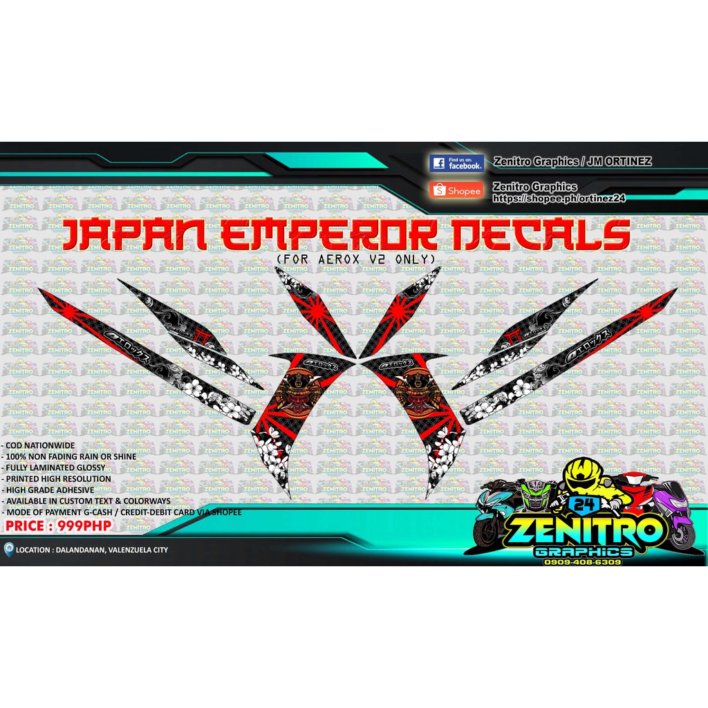 JAPAN EMPEROR DECALS FOR AEROX V2 | Shopee Philippines