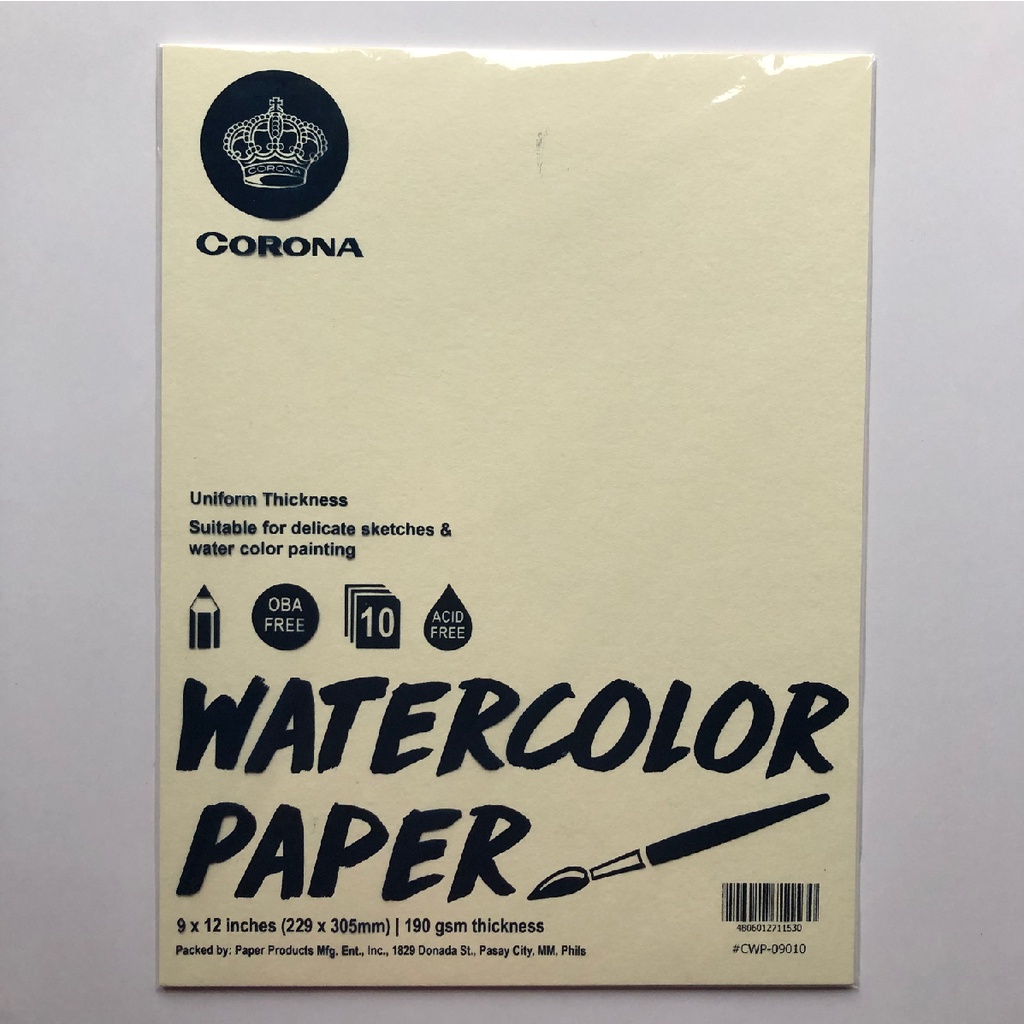 CORONA WATER COLOR PAPER 1 Pack Corona 190gsm Acid Free 9 X 12 Inches ...