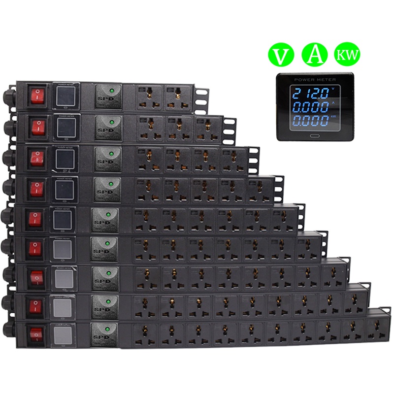 Power distribution unit (PDU) multi-function digital display socket, 2-13-digit voltage/current ...