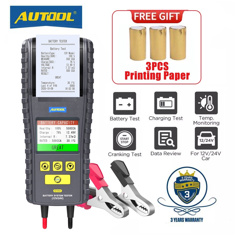 AUTOOL 12V/24V Car Battery Analyzer Tester Car Battery Tester ...