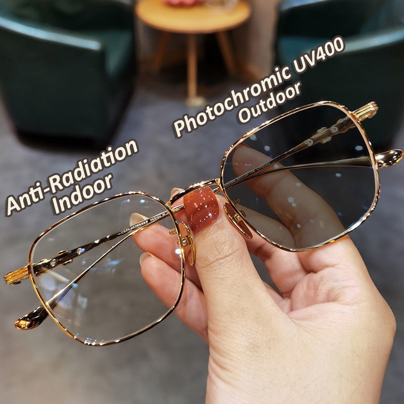 Photochromic Anti Radiation Eyeglass for Women Men Metal Replaceable ...