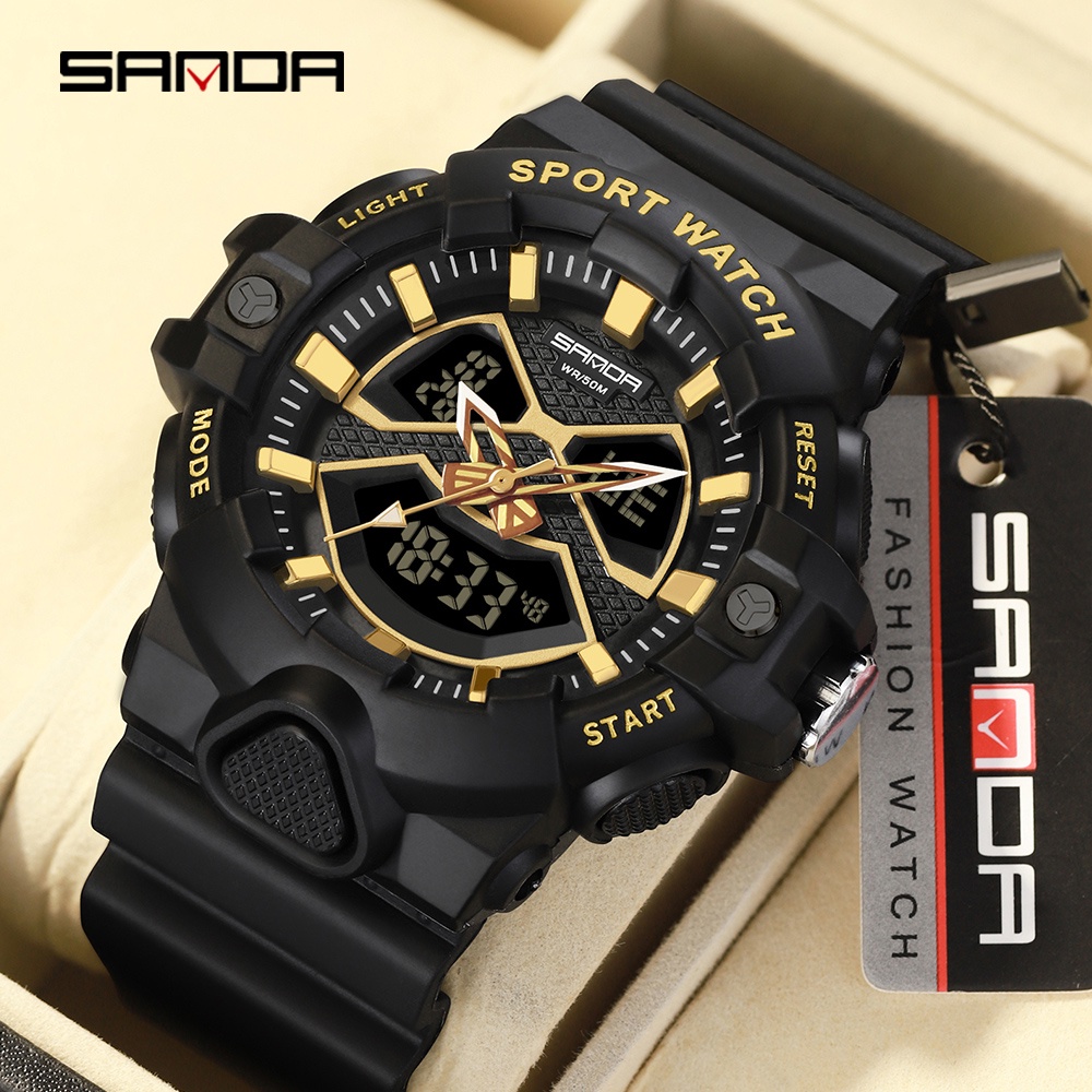 SANDA Multi-functional Sports Waterproof Men's Watch Luxury Quartz Luminous Swimming LED ...