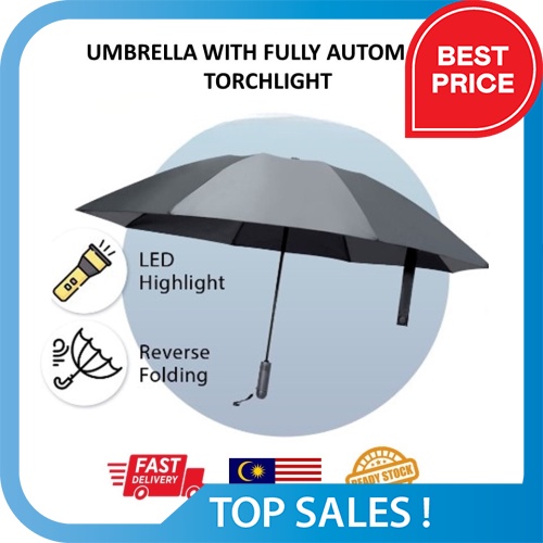 Umbrella Fully Automatic with Torchlight LED Light 106CM Rain Sunny Day ...