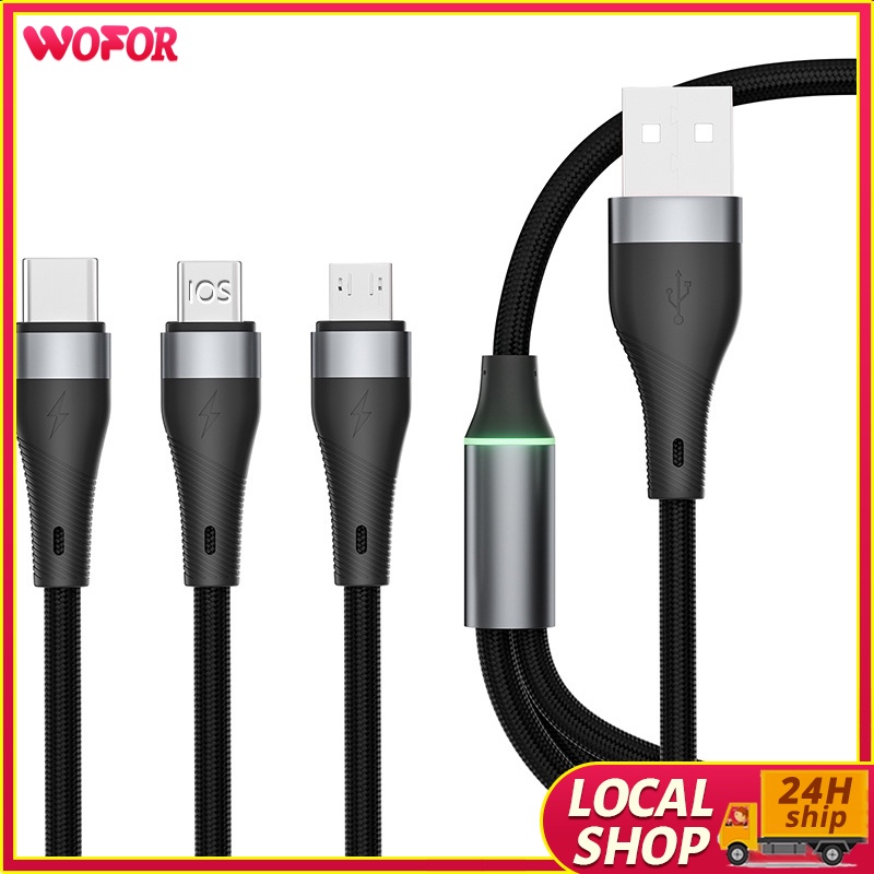 3-in-1 Mobile Phone Charging Cable 100W Fast Charging With Light Data ...
