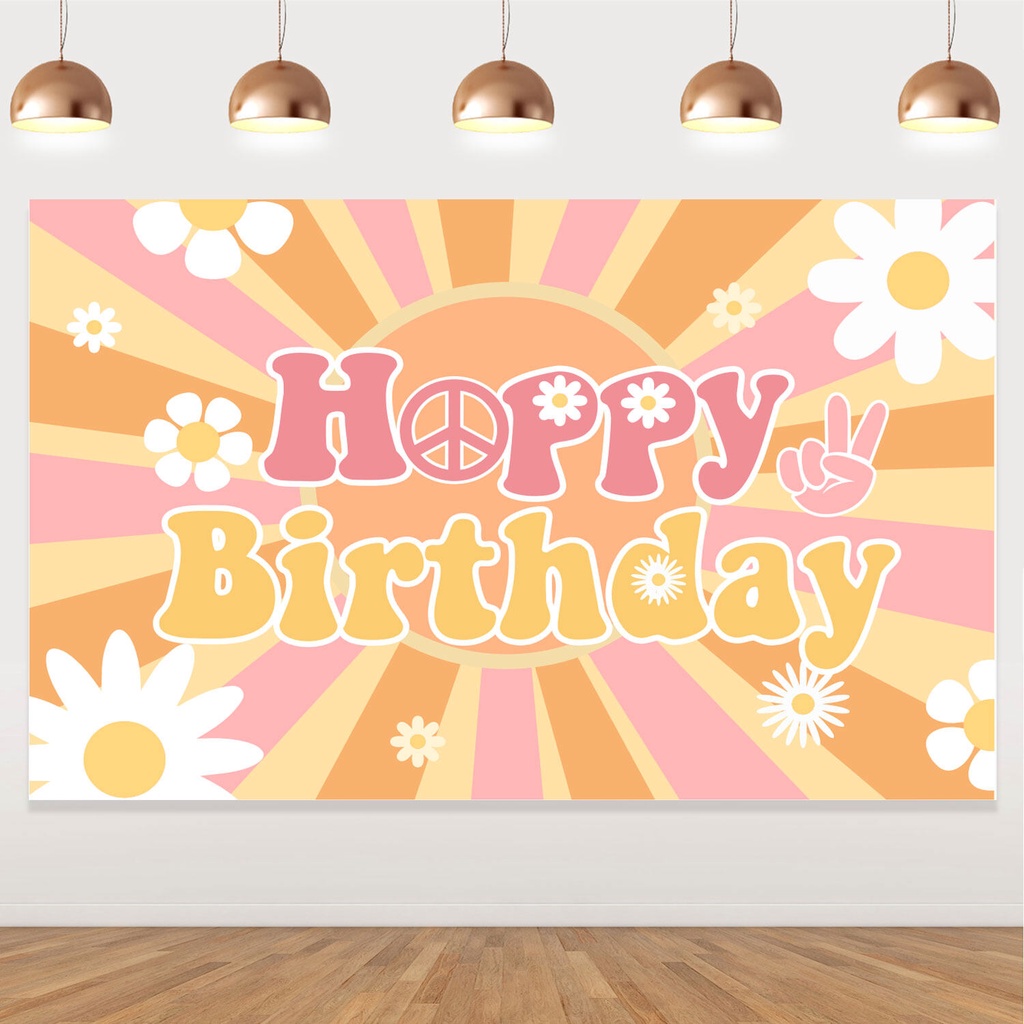 FANGLELAND Groovy Birthday Backdrop Banner Retro Hippie Boho Girl ...