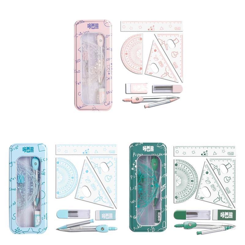 Top 1 Set Math Geometry Kit with Rulers Protractor Compass Eraser ...