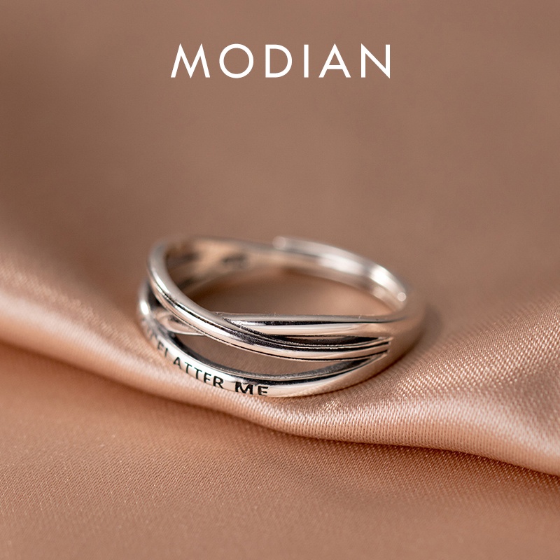MODIAN 925 Sterling Silver Geometric Cross Line Finger Ring Adjustable ...