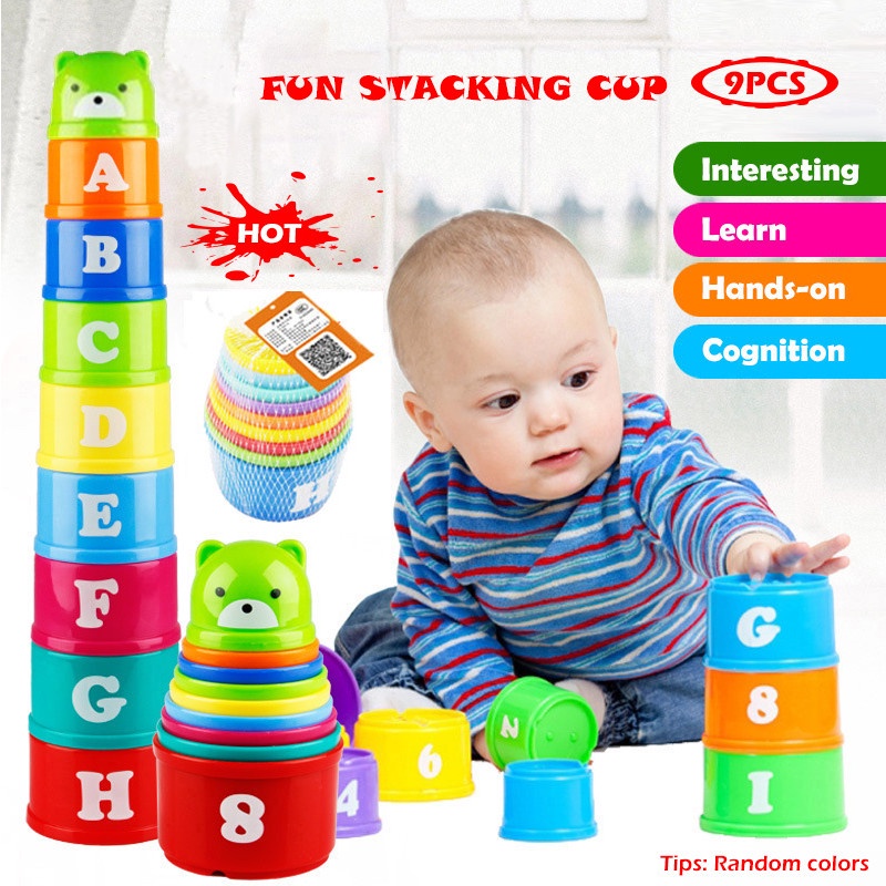 Children Educational Toys Baby Fun Stacking Cups Toy Fun Rainbow Cups ...