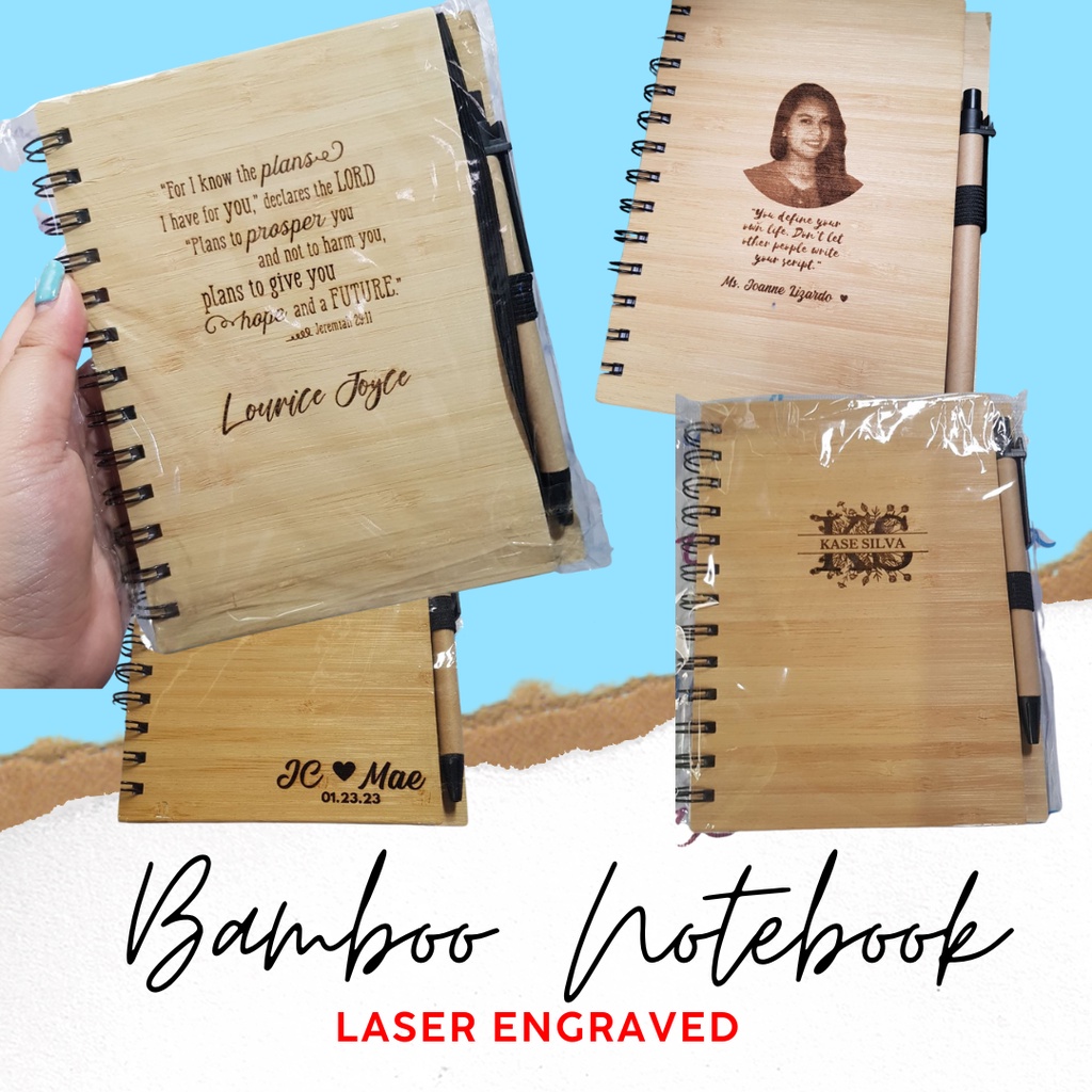 Personalized Bamboo Notebook with Pen | ENGRAVED Wooden Notebook ...