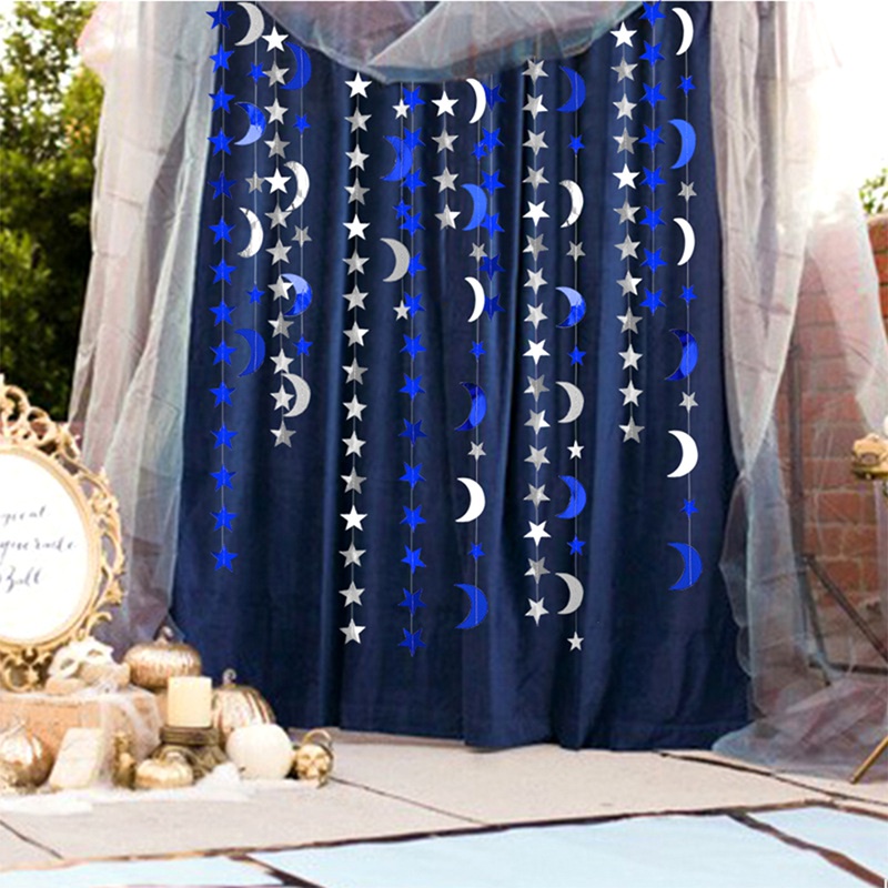 4M Paper Glitter Gold Blue Moon Star String Garland Hanging Banner Wall ...