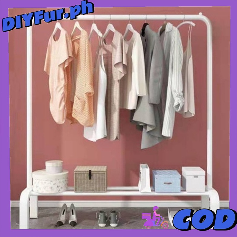 COD Floor Coat Rack Double pole Bedroom Pole Hanging Clothes Rack ...