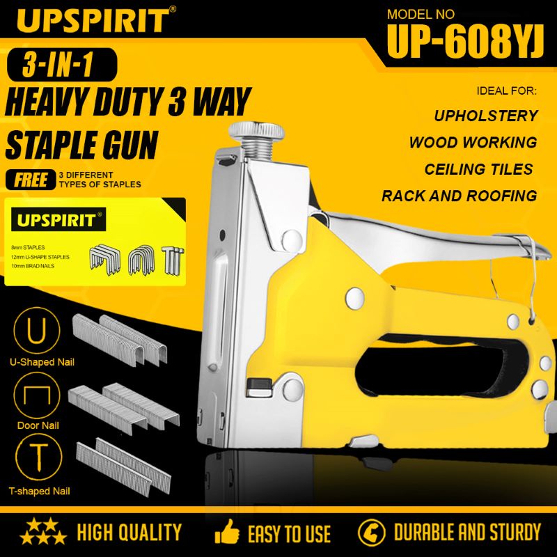 UPSPIRIT Heavy Duty 3 Way Staple Gun/Gun Tacker All Steel Nail Gun With ...
